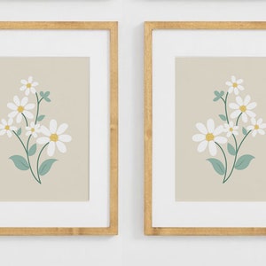 Neutral Daisy Nursery Wall Art, Beige Little Wildflower Print Set of 3 ...