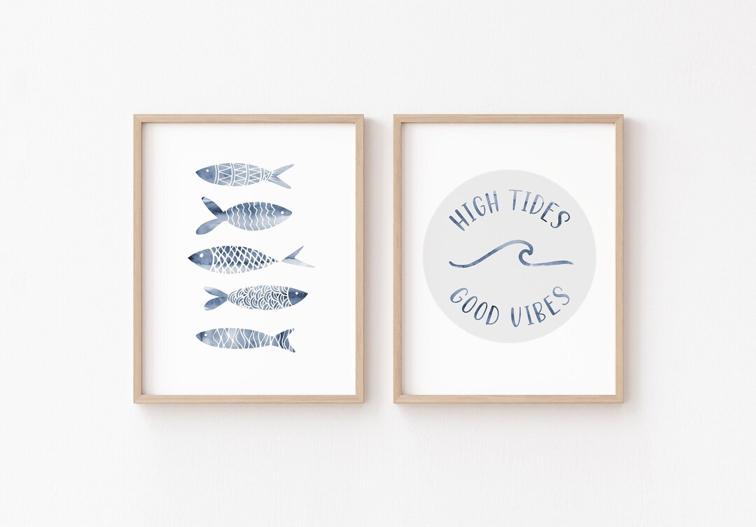 Fish Nursery Wall Art PRINTABLE, Boys Room Blue Fish Print Set, Kids ...