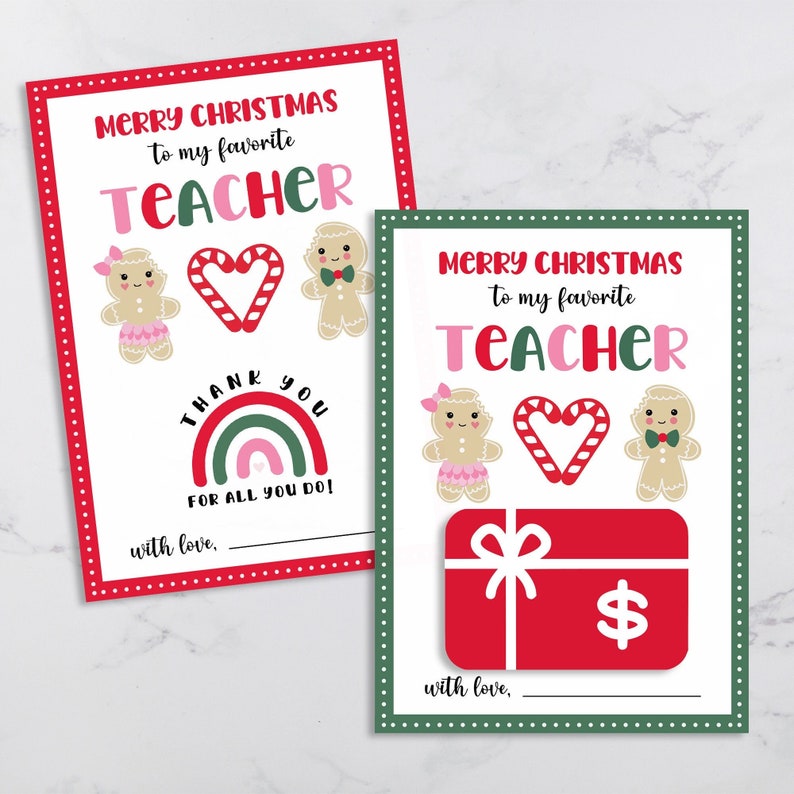 PRINTABLE Christmas Gift Card Holder for Teacher Merry - Etsy
