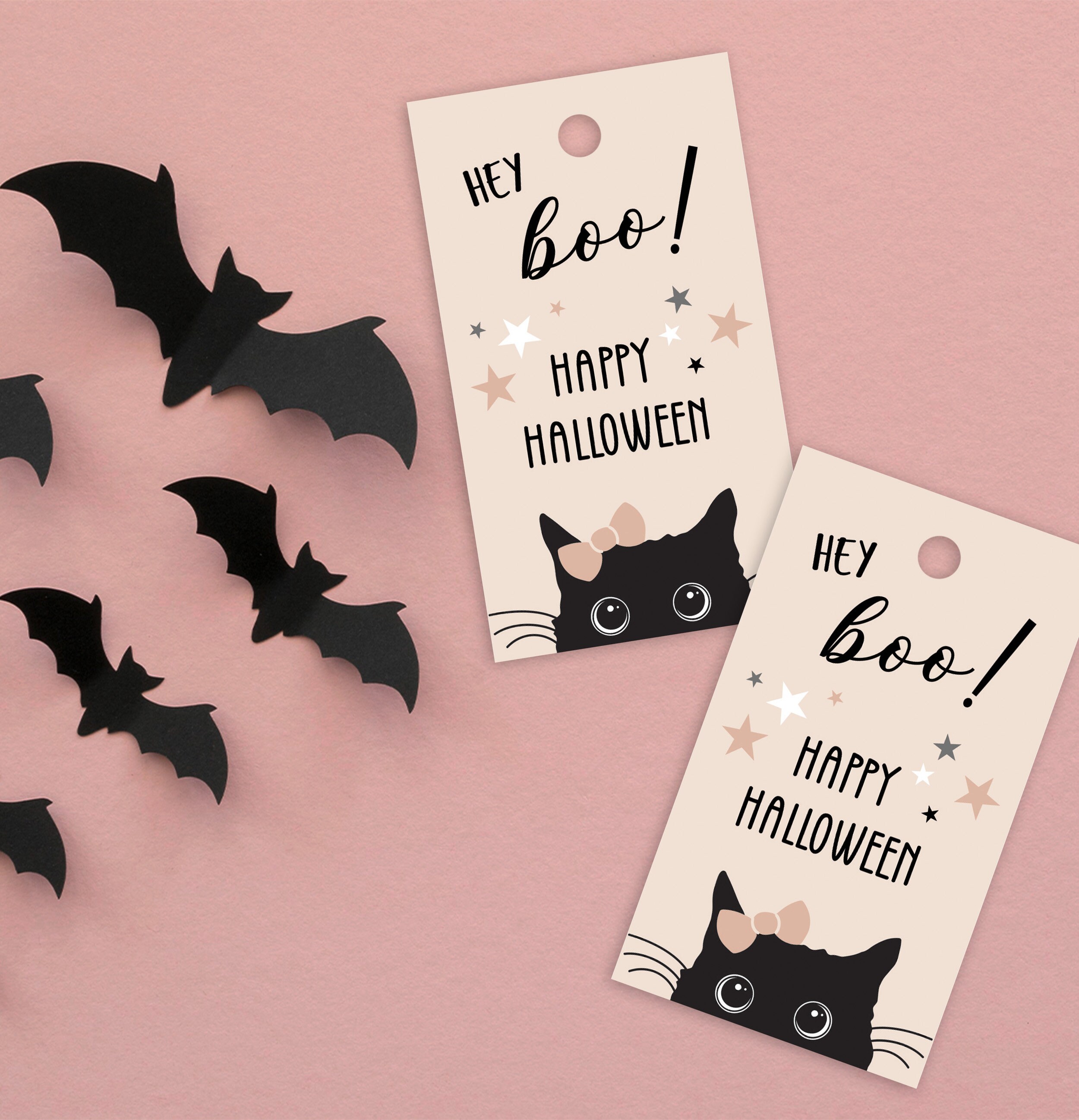 Boho Halloween Gift Tag PRINTABLE Digital Hey Boo Black Cat - Etsy