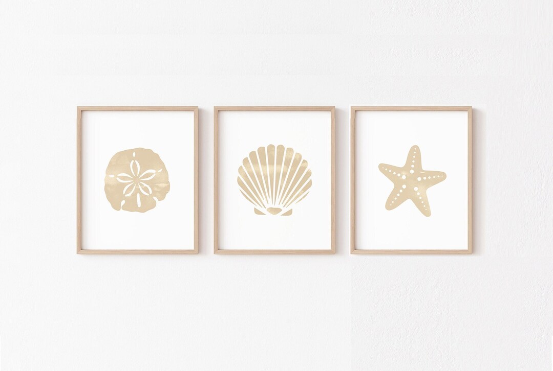 Neutral Coastal Wall Art PRINTABLE, Beige Watercolor Seashell Girls ...
