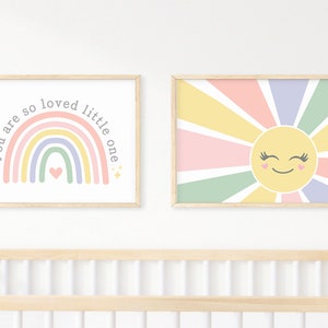 Colorful Sunshine Nursery Wall Art, Pastel Playroom Decor, Boho Smiling ...