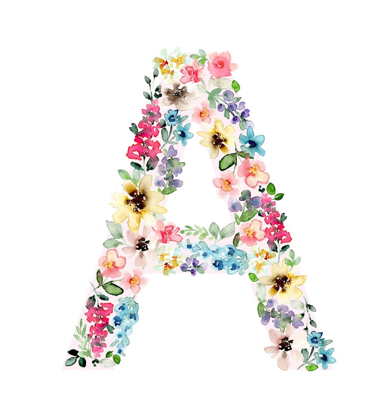 Watercolor Floral Initial Art Print Daisy Wildflower Nursery - Etsy
