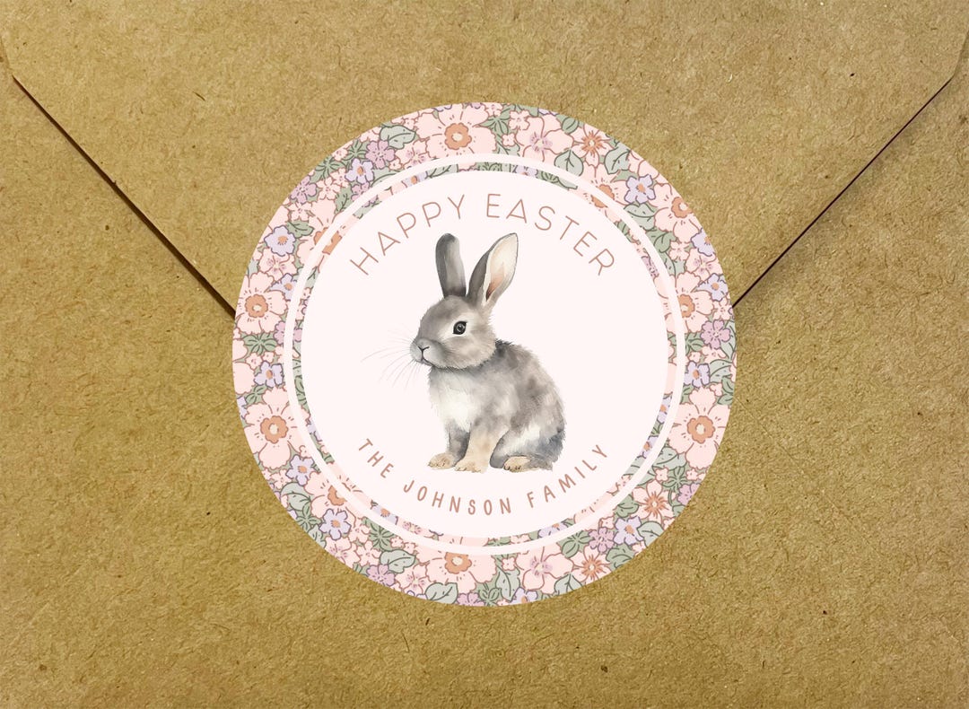 Personalized Easter Stickers, Custom Watercolor Bunny Rabbit Labels ...