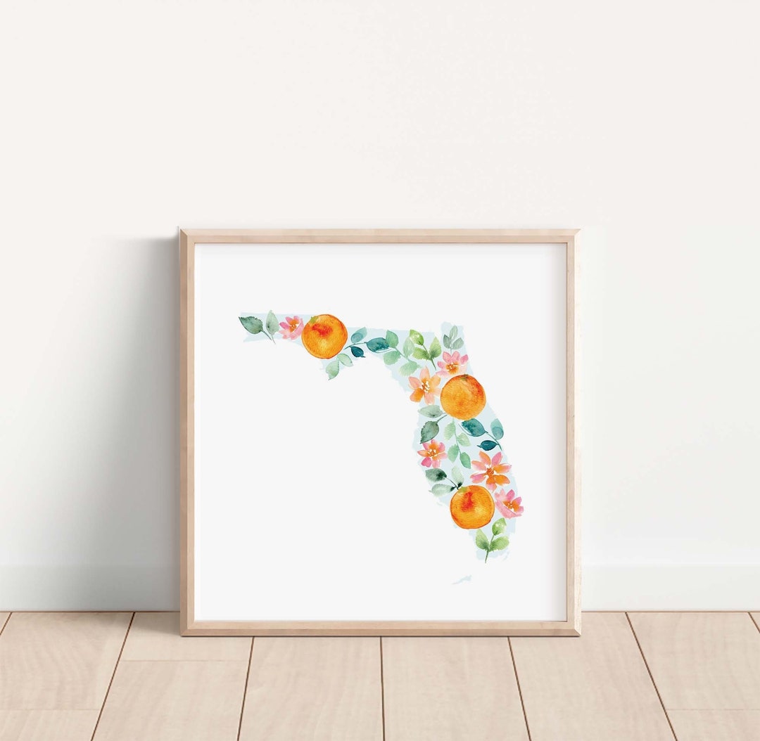 Florida Watercolor Art Print, Florida State Wall Art, Floral Watercolor ...