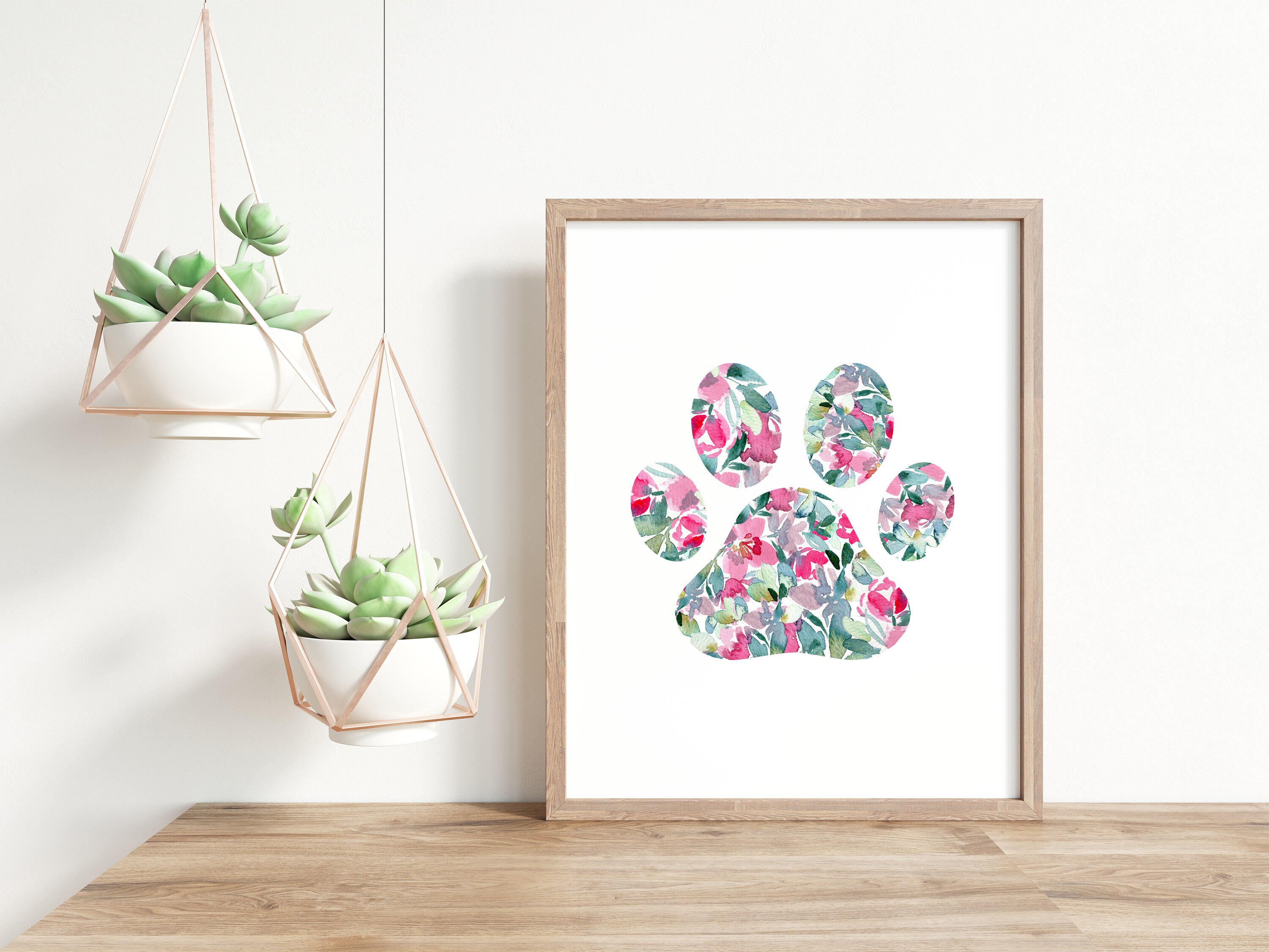 Floral Cat Paw Art Print Pastel Pink Green Flower Pet Decor | Etsy