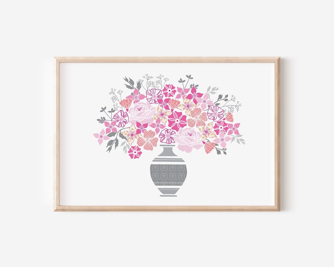 Light Hot Pink Spring Flower Vase Art Deco Print, Large Blush Pink and ...