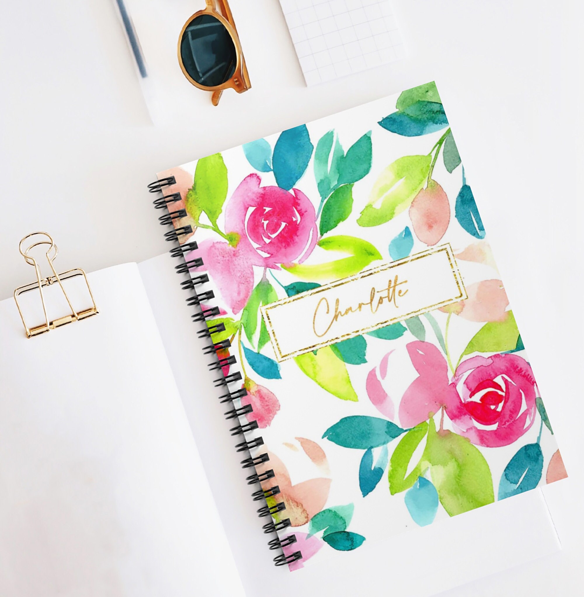 Personalized Gold Name Spring Floral Notebook Bright - Etsy
