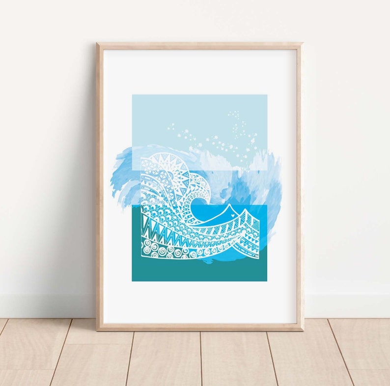 Beach Wave PRINTABLE Abstract Ocean Wall Decor Nautical - Etsy