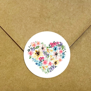 Flower Heart Envelope Seals, Colorful Floral Watercolor Stickers ...
