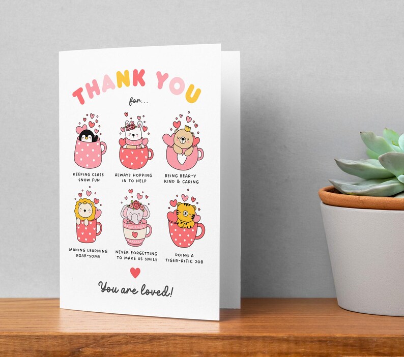 PRINTABLE Teacher Valentine's Day Card, Cute Thank You Teacher Love ...
