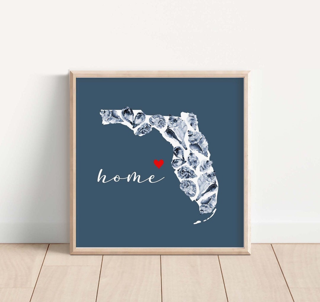 Blue Florida Map Art Print, Sunshine State Beach House Decor, Modern ...