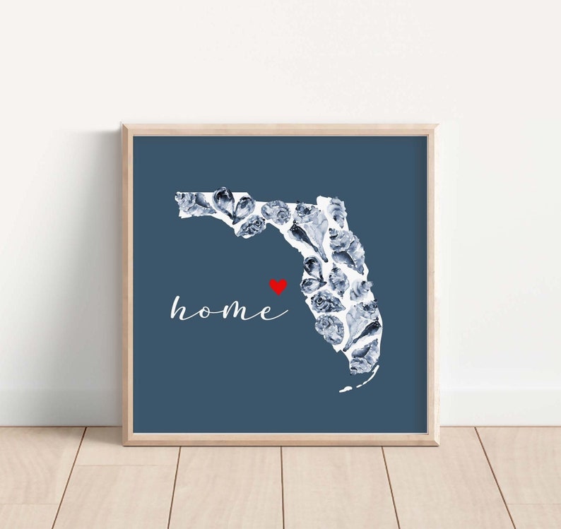 Blue Florida Map Art Print Sunshine State Beach House Decor - Etsy