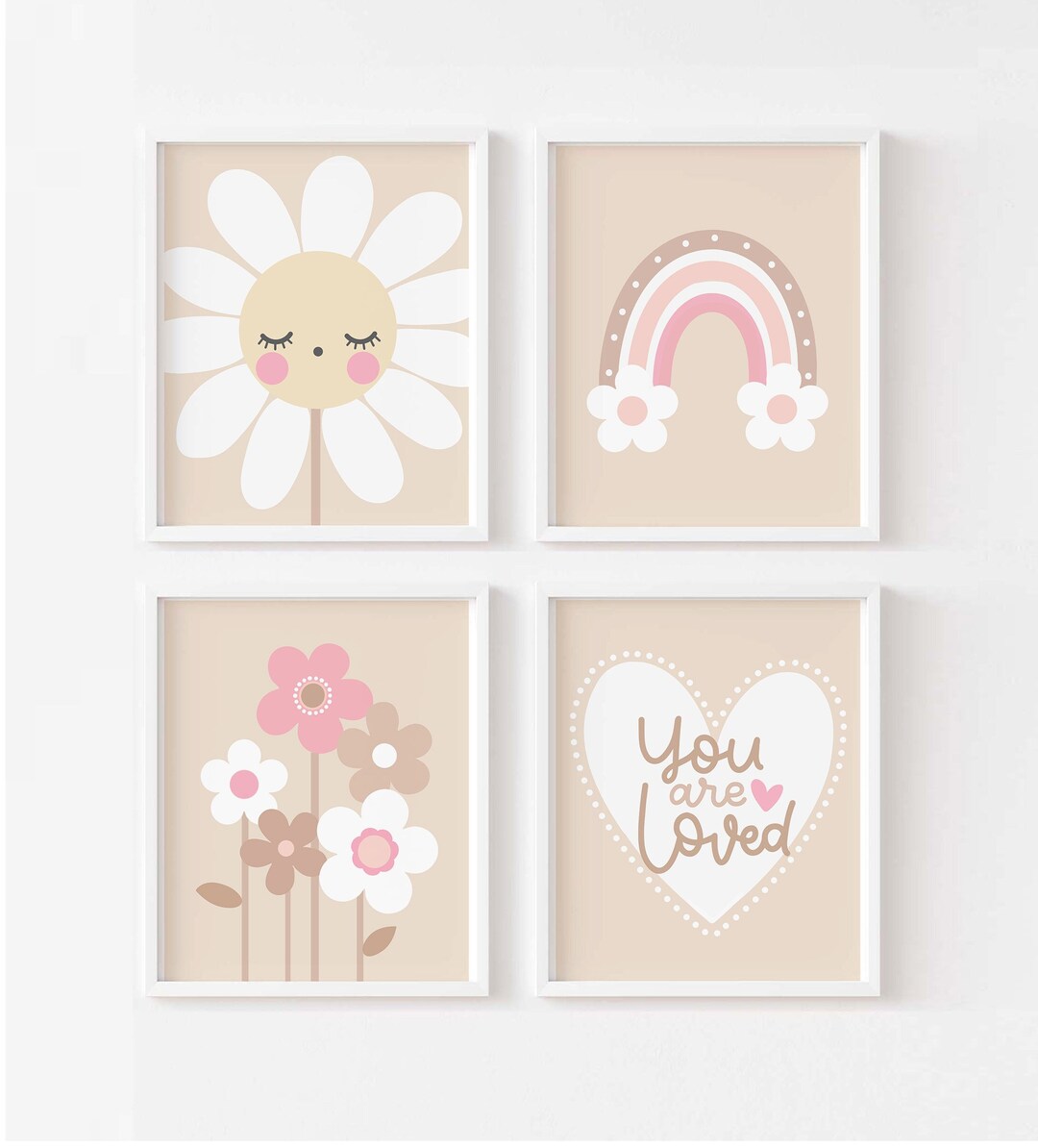 Neutral Daisy Nursery Wall Art, You Are Loved Modern Daisy Decor ...