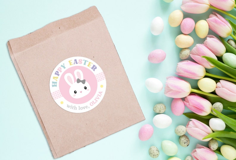 Personalized Easter Bunny Stickers, Pastel Easter Labels for Treat Bags ...