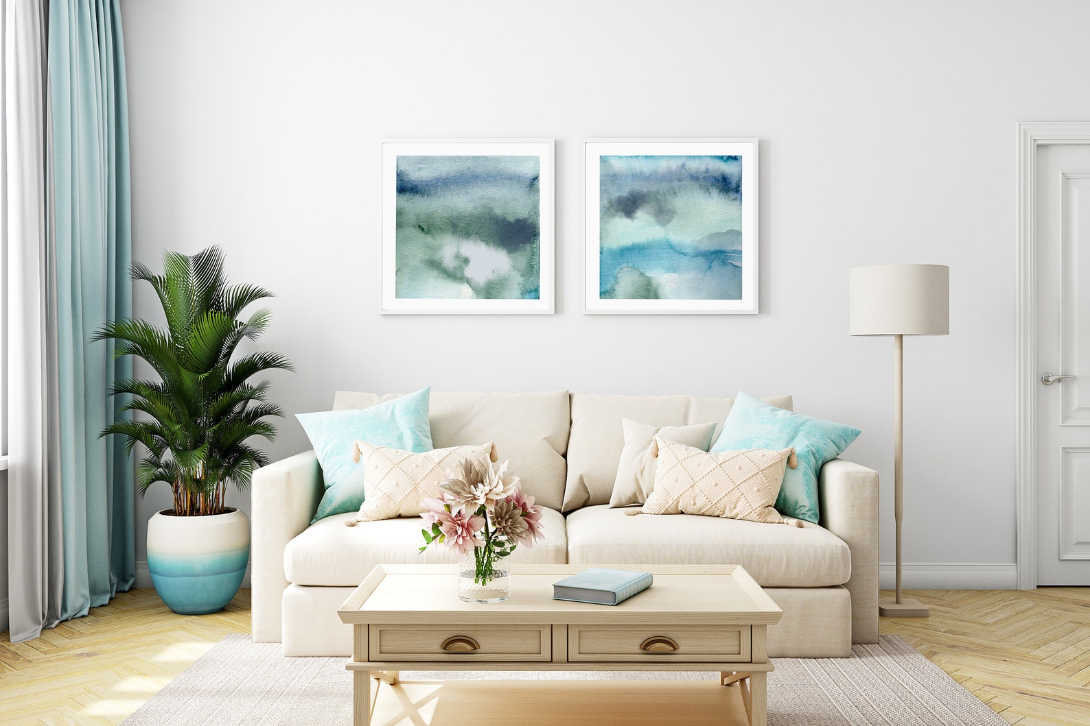Abstract Landscape Wall Art, Navy Blue Sage Watercolor Abstract Print ...