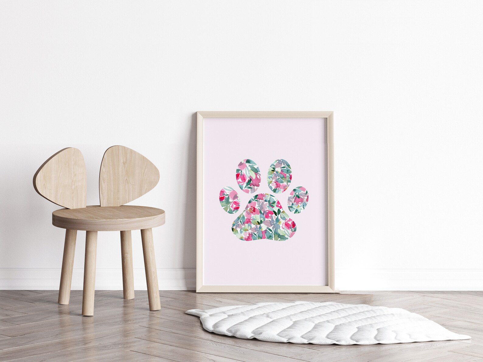 Floral Cat Paw Art Print Pastel Pink Green Flower Pet Decor | Etsy