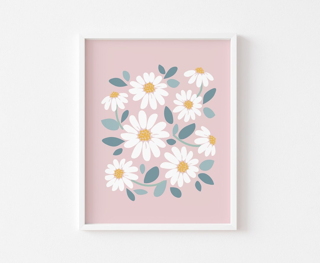 Pink Daisy Wall Art PRINTABLE, Dusty Rose Floral Nursery Decor, Retro ...