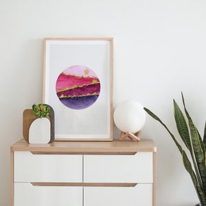 Jewel Tone Watercolor Abstract Art Print, Abstract Sunset Ruby Amethyst ...