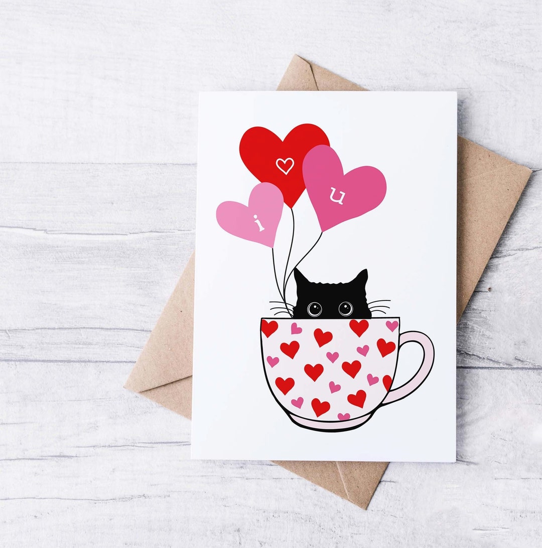 Black Cat Card for Girlfriend, I Love You Anniversary Card, Cute Kitty ...
