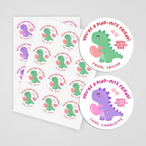 Dinosaur Valentine's Day Stickers, Personalized Kids Labels for Treat ...