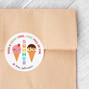 Personalized End of Year Stickers, Ice Cream Summer Break Labels, Kids ...