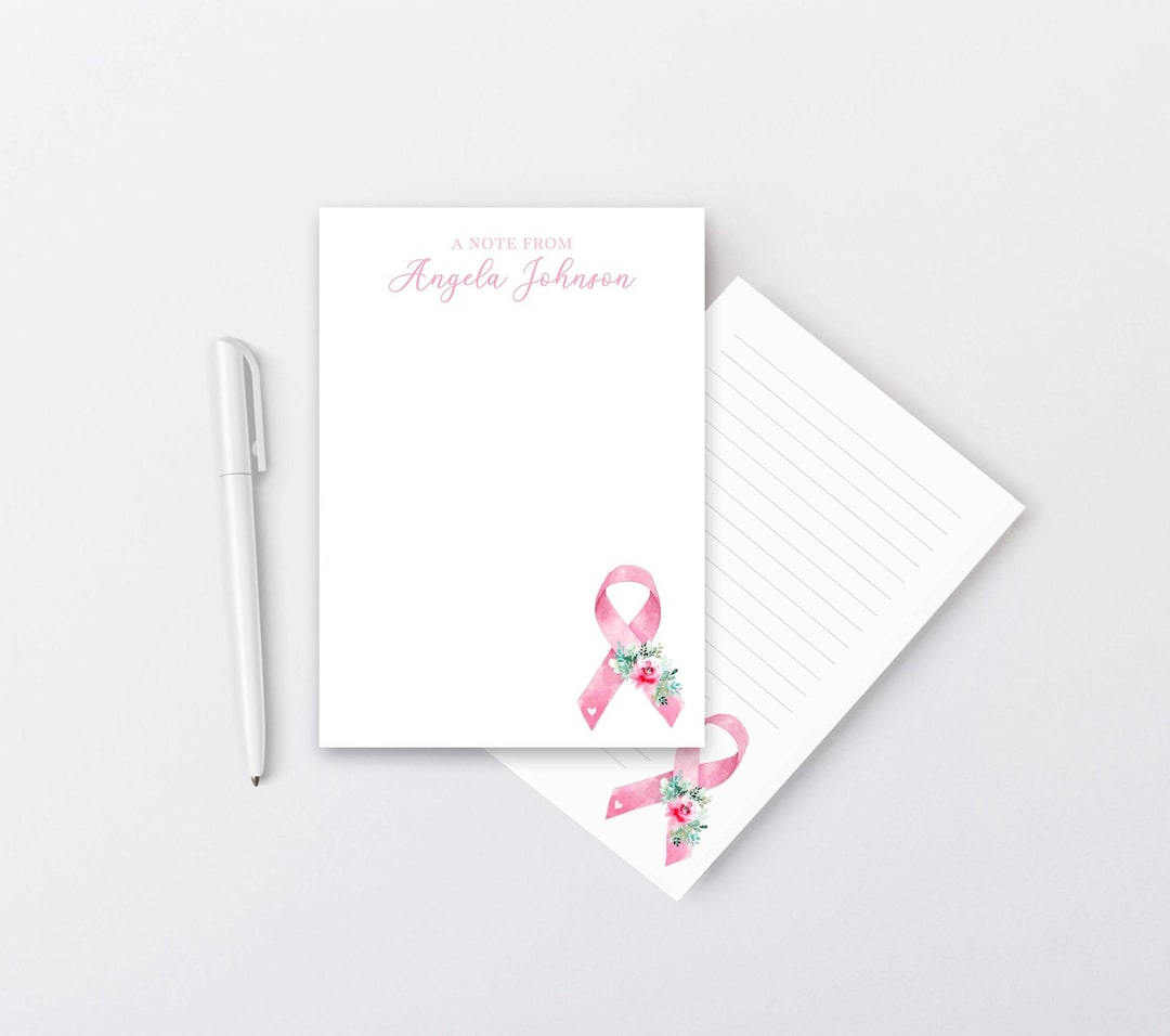 Pink Ribbon Note Pad, Breast Cancer Awareness Custom Stationery, October Warrior Survivor Gift ...