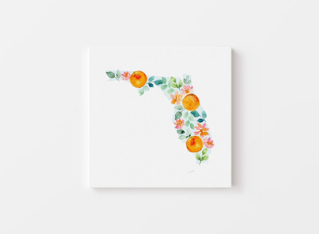 Florida CANVAS Wall Art, Sunshine State Canvas Print, Watercolor Floral ...