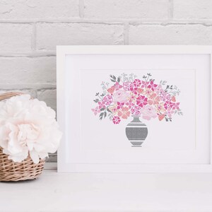 Light Hot Pink Spring Flower Vase Art Deco Print, Large Blush Pink and ...