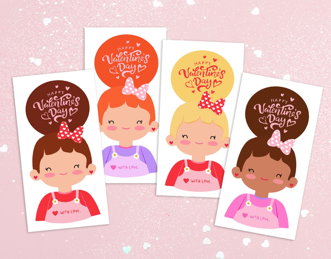 Valentine Hair PRINTABLE, Girls Valentine's Day Cards, Cute Lollipop ...