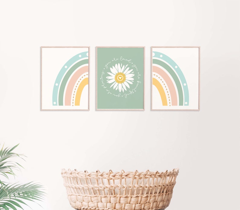 Boho Daisy Nursery Set PRINTABLE Rainbow Kids Room Girl - Etsy