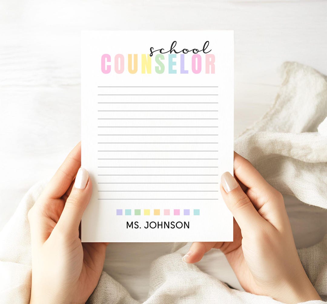 School Counselor Notepad Personalized, Colorful Custom Education ...