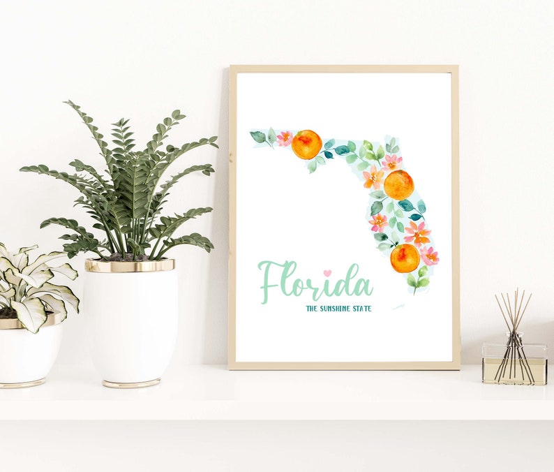 Florida State Map Watercolor Print Sunshine State Florida - Etsy