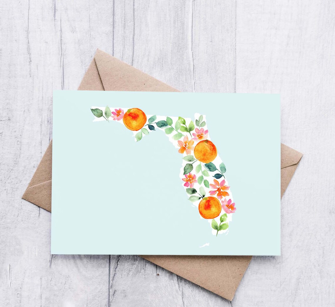 Florida Map Greeting Card Pack Set of Blank Sunshine State - Etsy