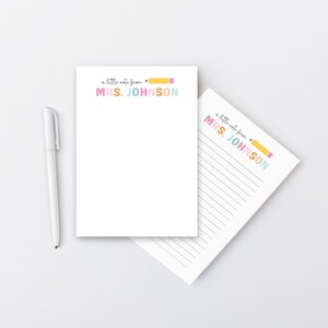 Teacher Note Pad Personalized, Colorful Custom School Stationery, Cute ...