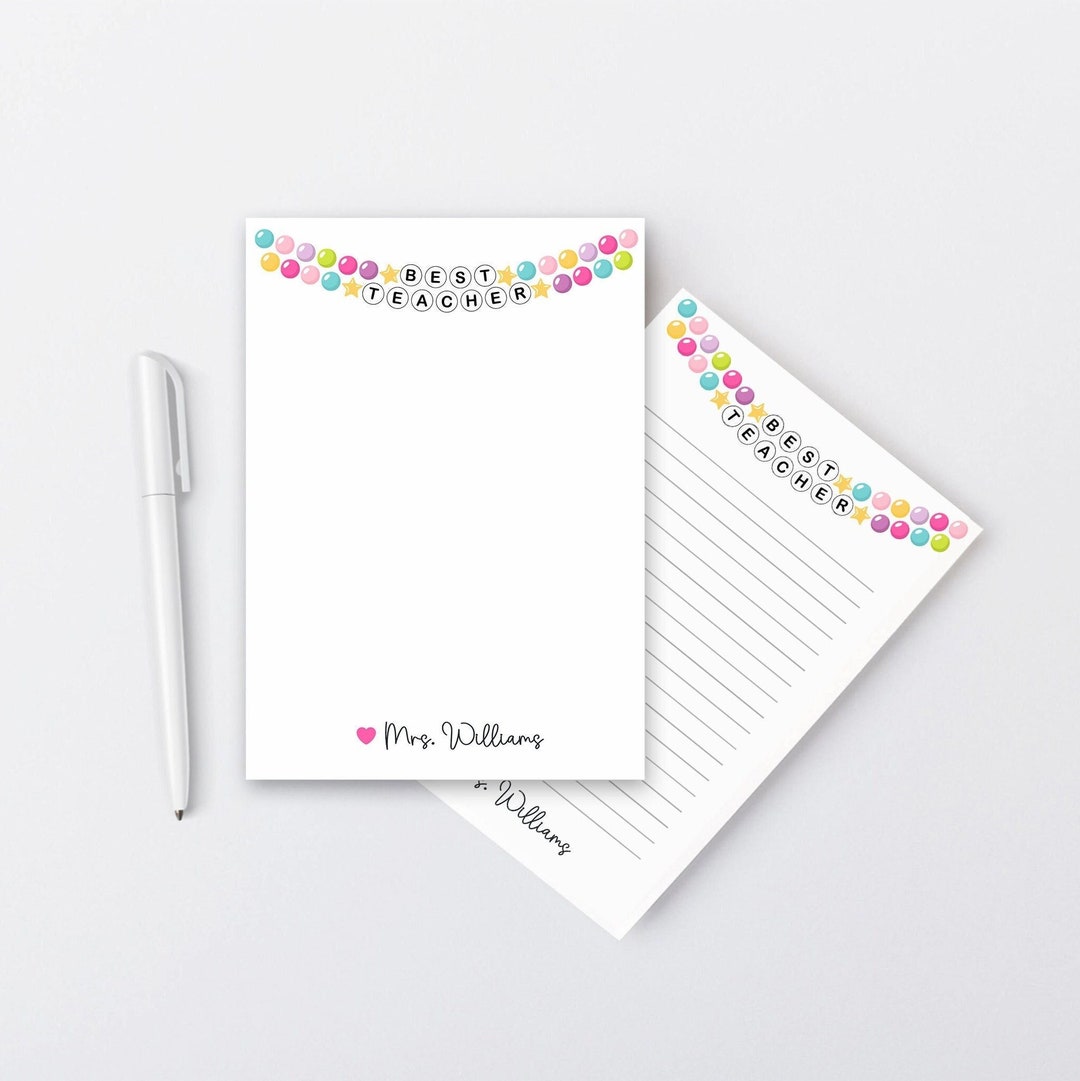 Colorful Teacher Note Pad Personalized, Cute Friendship Bracelet ...