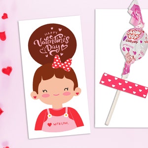 Valentine Hair PRINTABLE, Girls Valentine's Day Cards, Cute Lollipop ...