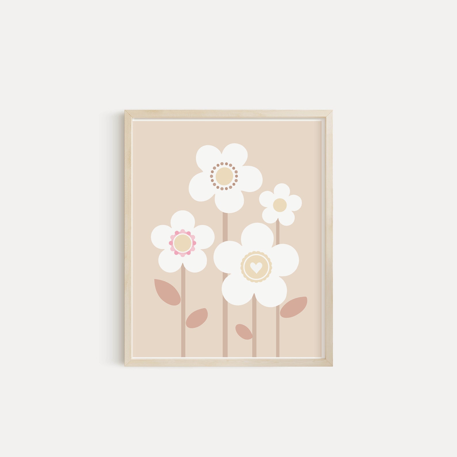 Neutral Daisy Nursery Wall Art, Personalized Name Initial Decor, Boho ...