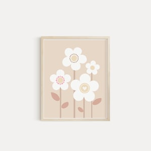 Neutral Daisy Nursery Wall Art, Personalized Name Initial Decor, Boho ...