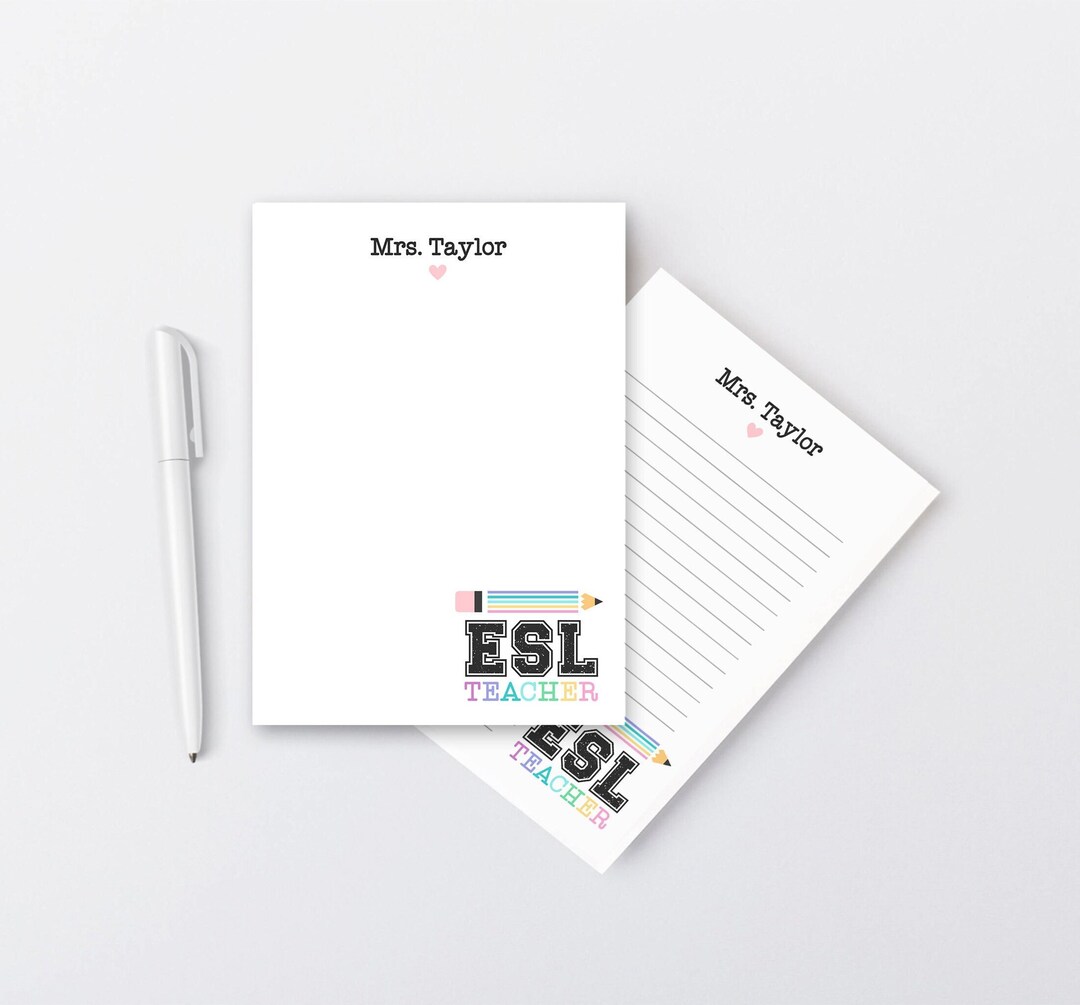 ESL Teacher Note Pad Personalized, Colorful Custom School Stationery ...
