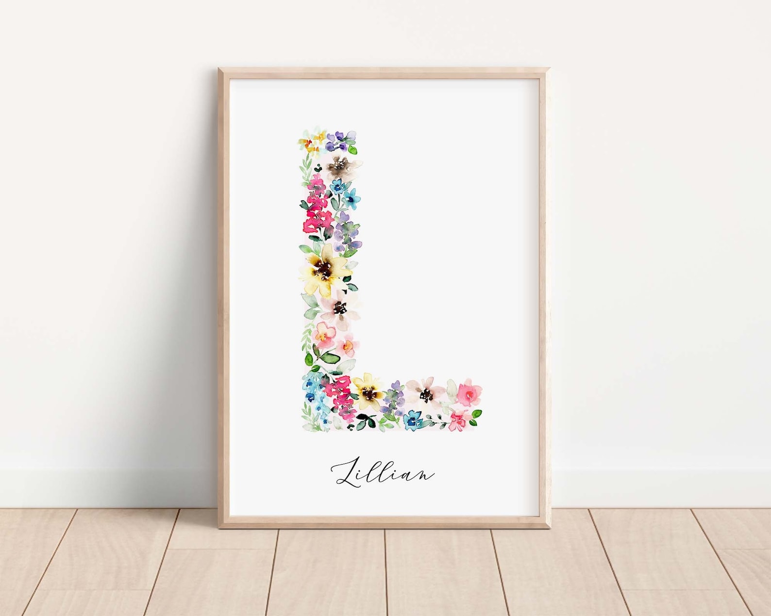 Custom Wildflower Name Sign, Colorful Floral Watercolor Letter L Print ...