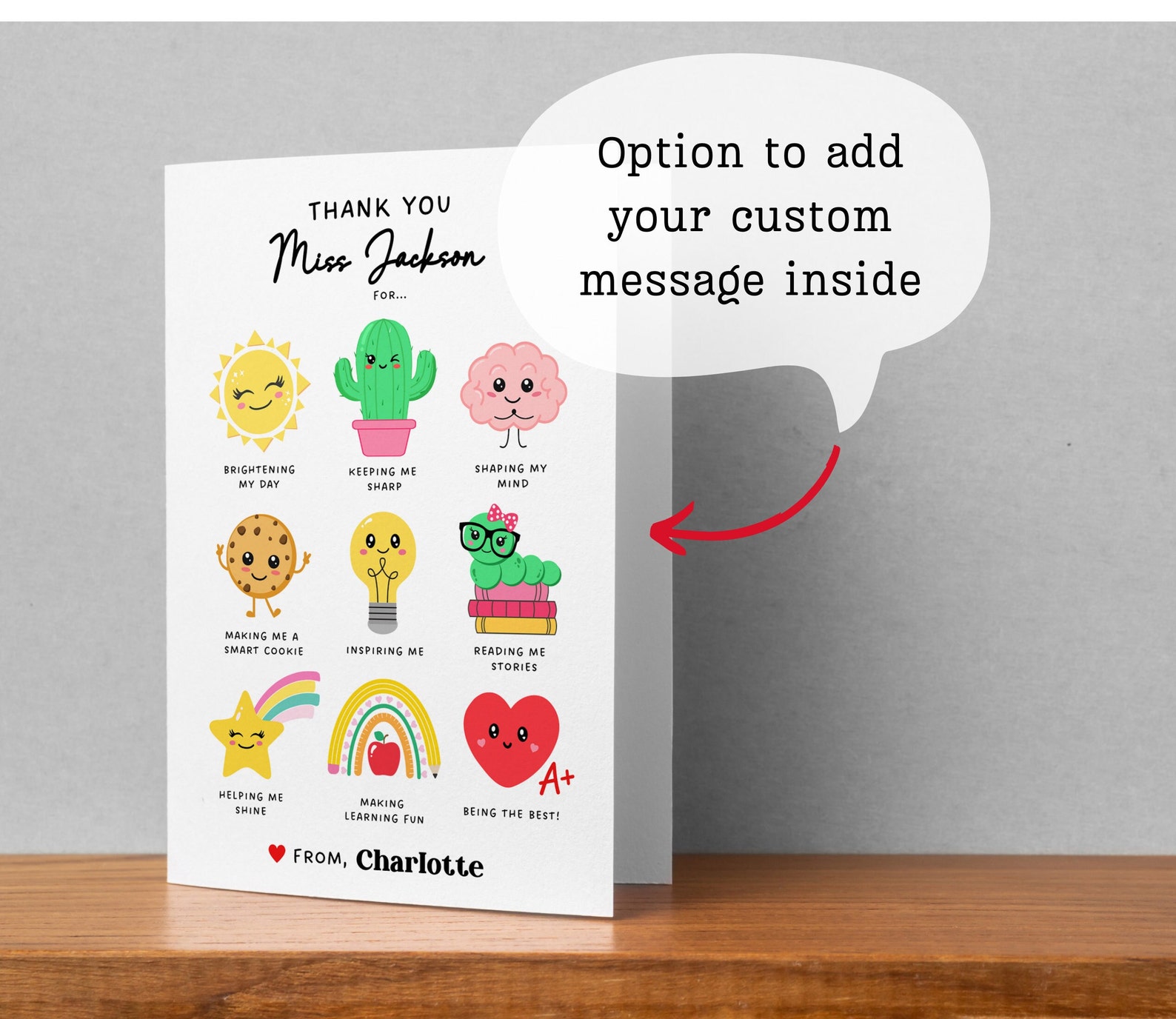 Personalized Teacher Appreciation Card, Cute Thank You Teacher End of ...