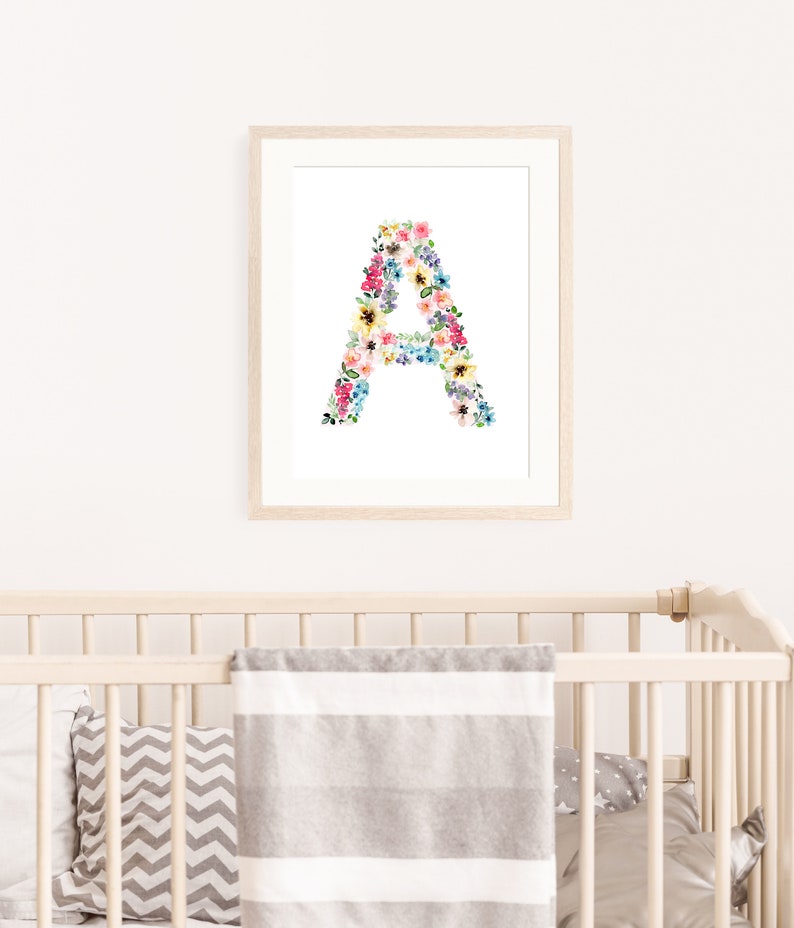 Watercolor Floral Initial Art Print Daisy Wildflower Nursery - Etsy