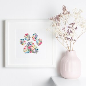 Dog Paw Art Print, Colorful Wildflower Pet Decor, Watercolor Floral Cat ...
