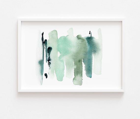 Teal Green Abstract Art Print Modern Minimalist Brush Stroke - Etsy