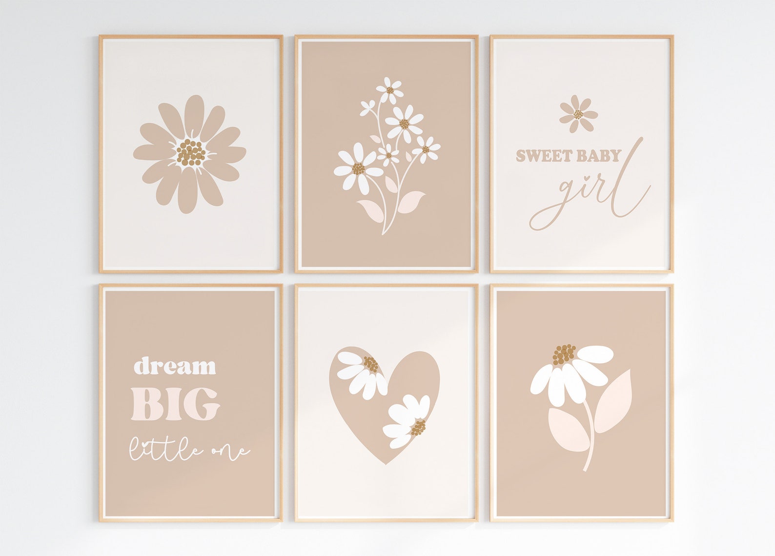 Neutral Daisy Nursery Wall Art, Dream Big Little One Modern Daisy Decor ...
