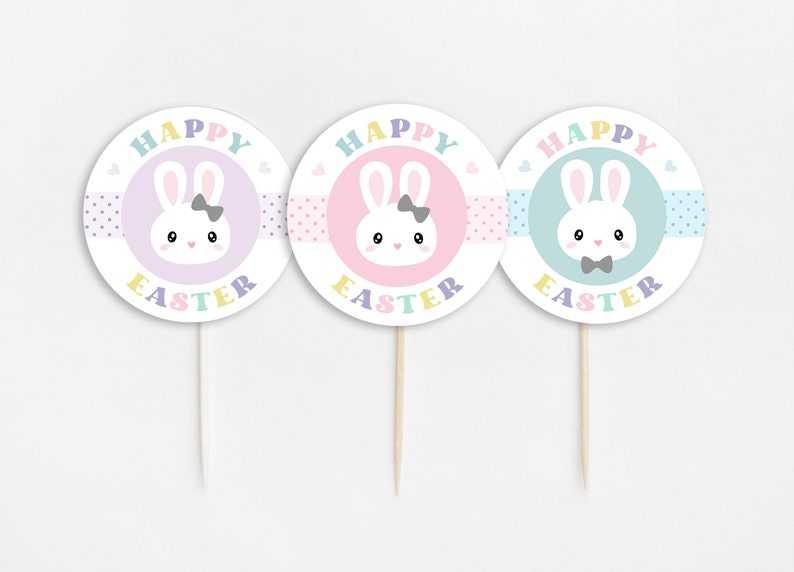 Easter Bunny Cupcake Toppers PRINTABLE Girl Boy Easter - Etsy