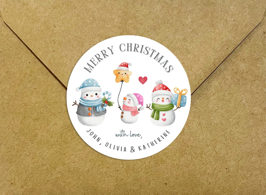 Personalized Christmas Stickers for Family of 3, Snowman Holiday Labels ...