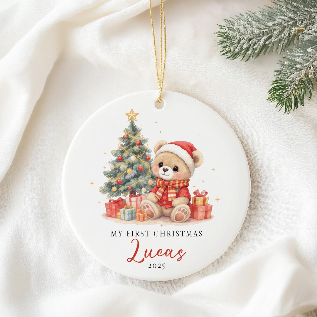 Personalized Teddy Bear First Christmas Ornament for Boy, Custom New ...