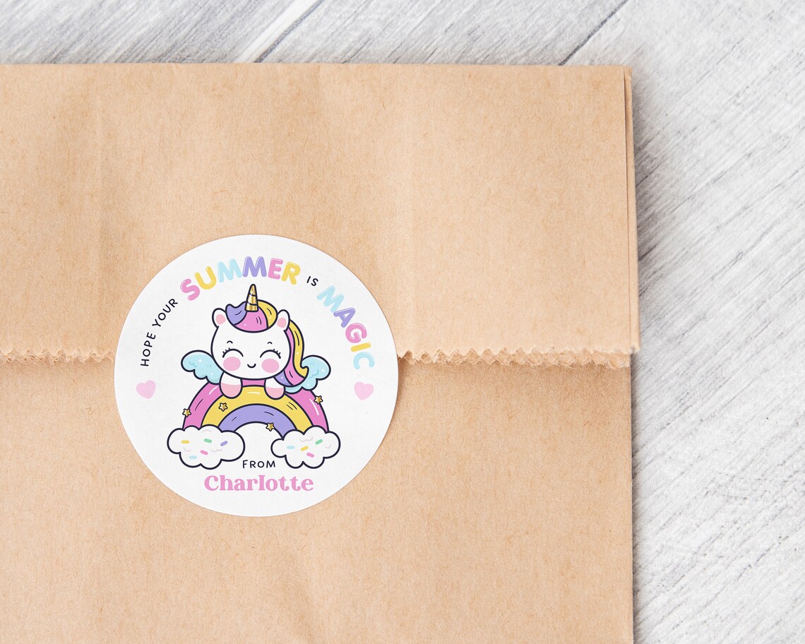 Personalized End of Year Stickers, Unicorn Summer Break Labels, Kids ...